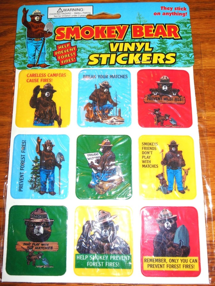 Vintage SMOKEY BEAR Vinyl Sticker Set plus 50 Smokey peel off Stickers ...
