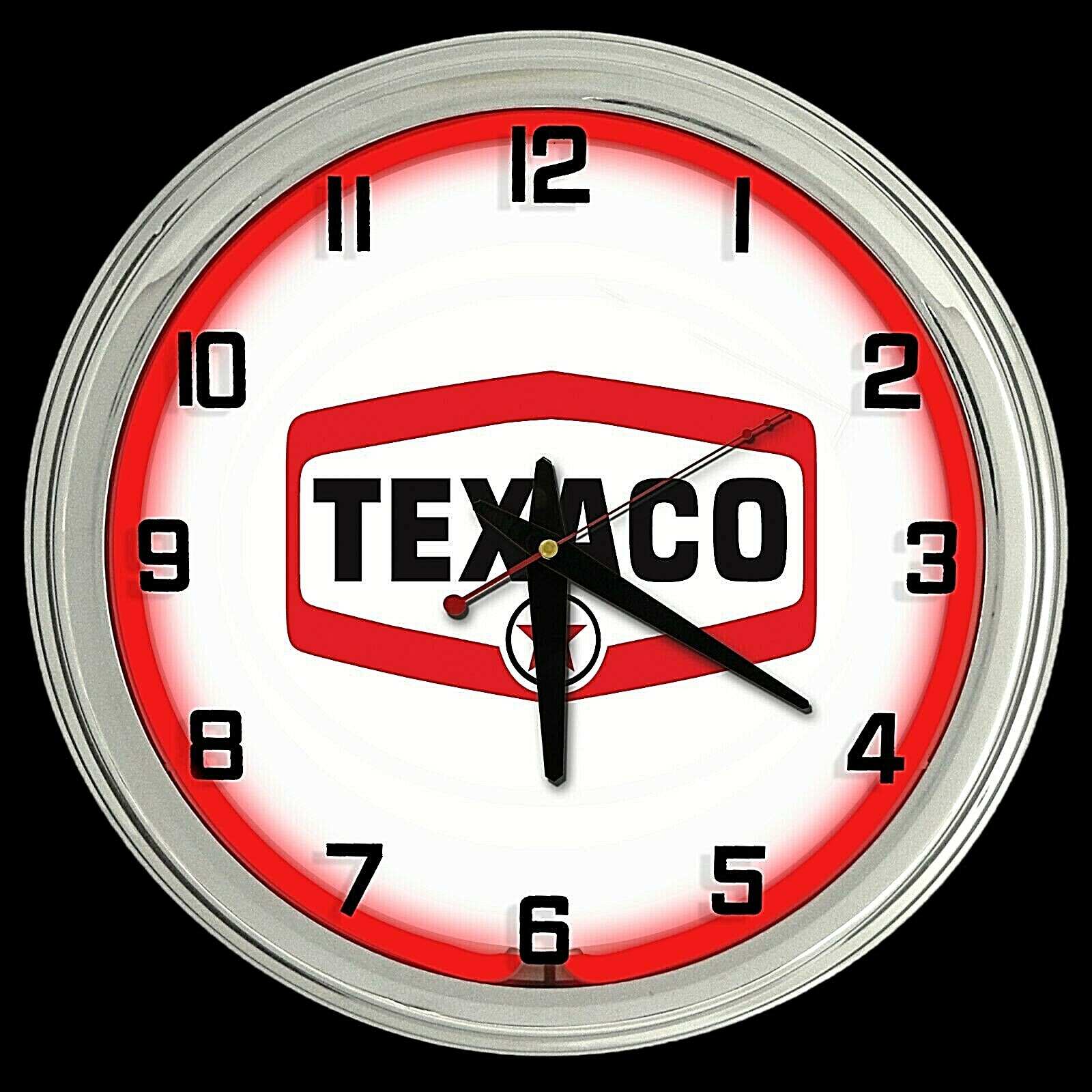 16" Texaco Gas Sign Red Neon Clock Man Cave Garage Gasoline Station Oil ...
