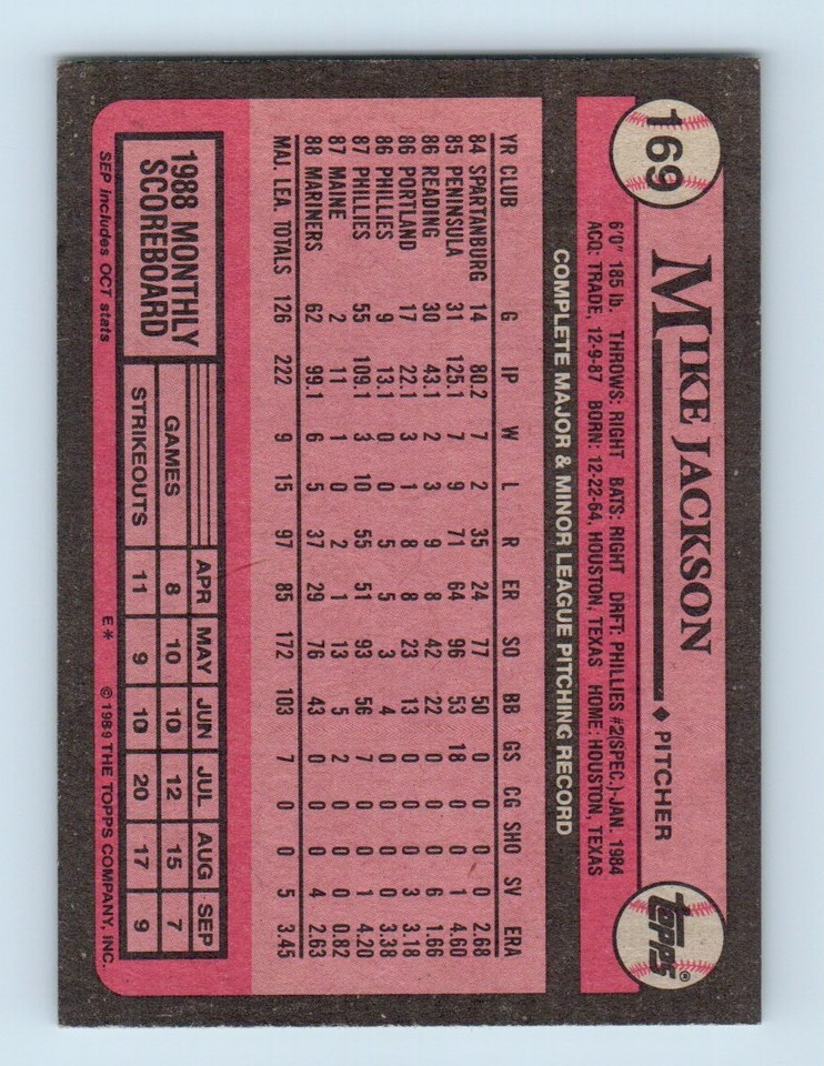 1989 Topps Mike Jackson Seattle Mariners #169 | eBay