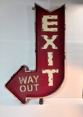 Exit Way Out Arrow Theater Sign 32" Metal 3D Red Man Cave Garage ...
