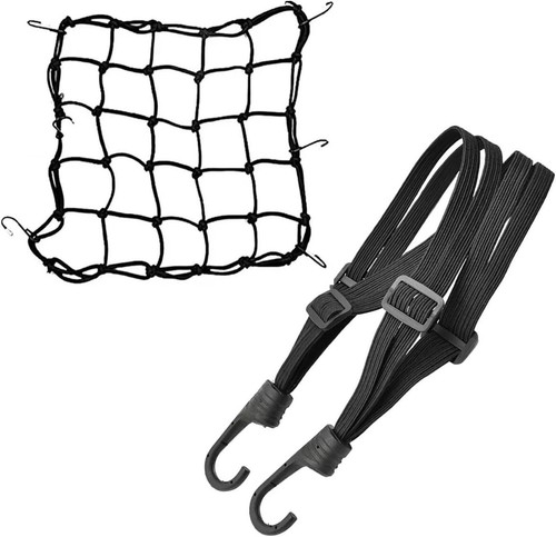 2 Pack Motorcycle Cargo Net with Helmet Rubber Rope, Elastic Bungee Net ...