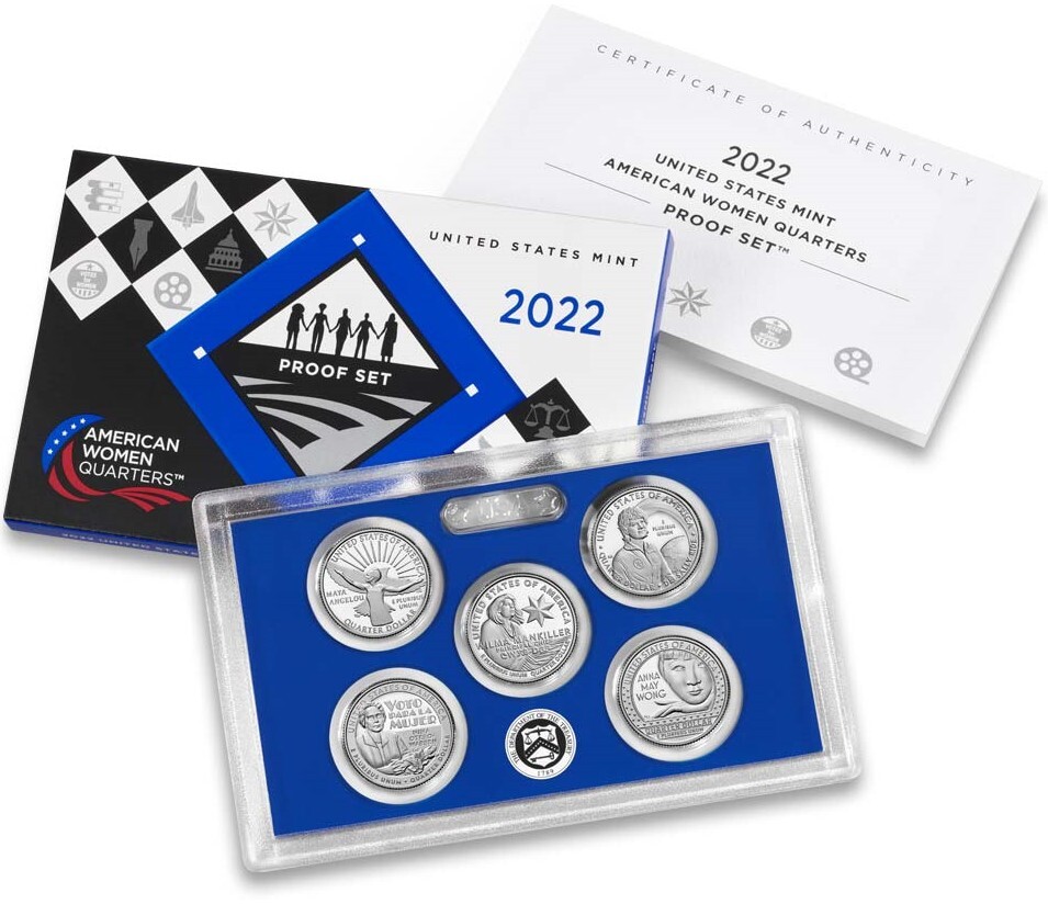 2022 s u.s. mint 5 coin clad american women quarters proof set (22wp ...