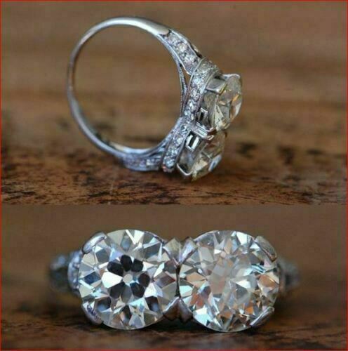Antique Two Stone 3.50Ct Round Cut White CZ Vintage Engagement Ring ...