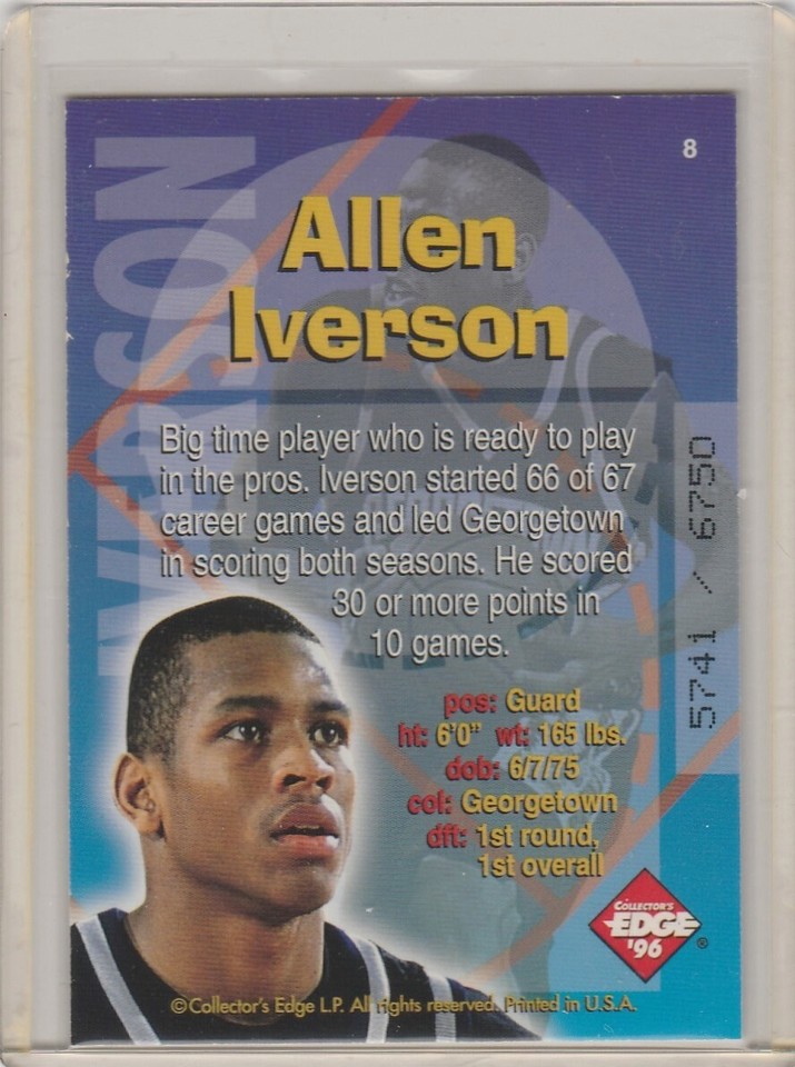 1996 Collector's Edge Radical Recruits #8 Allen Iverson #/6750 051-C | eBay