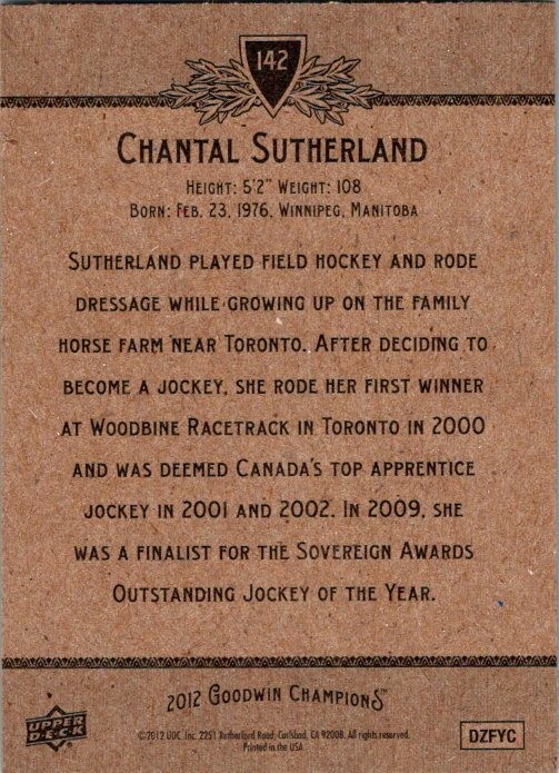 2012 Upper Deck Goodwin Champions #142 Chantal Sutherland | eBay