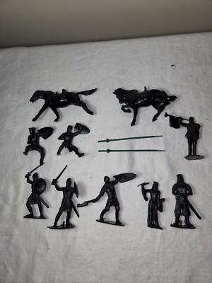 Ideal Recast Prince Valiant Black Knights Horses Lances 70mm Toy Lot of ...