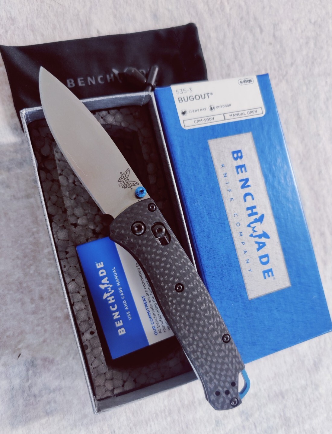 Benchmade 535-3 Bugout Axis Lock Knife Carbon Fiber Handle S90V new ...
