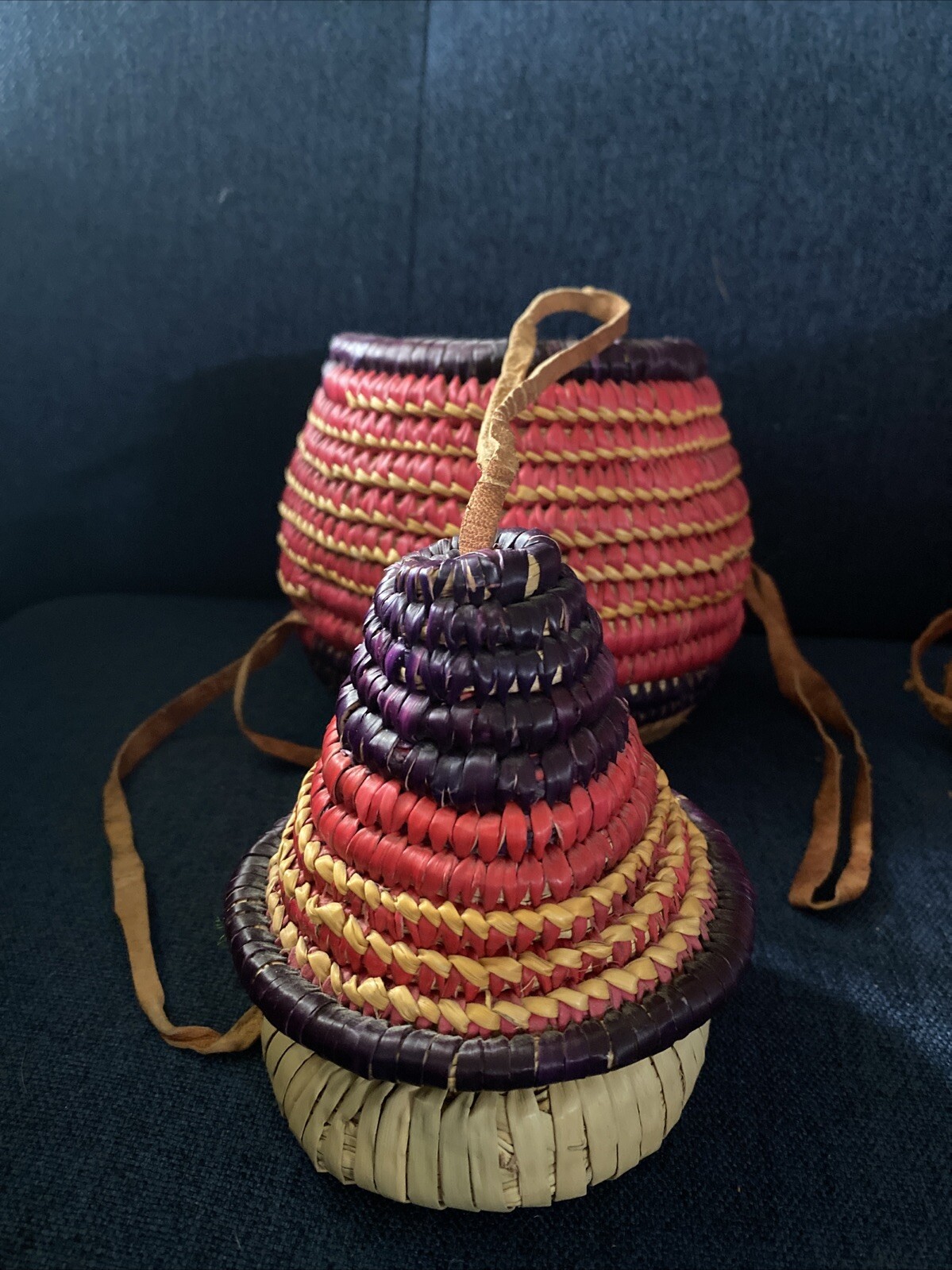 Vintage African Ethiopian Cone Coil Harari Basket Leather Bottom, Lot ...