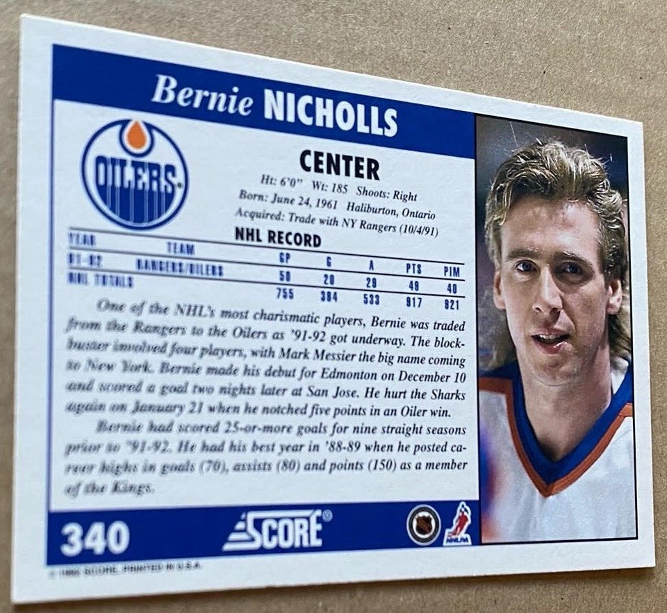 BERNIE NICHOLLS 1992-93 SCORE Card #340 NM-MT Condition | eBay