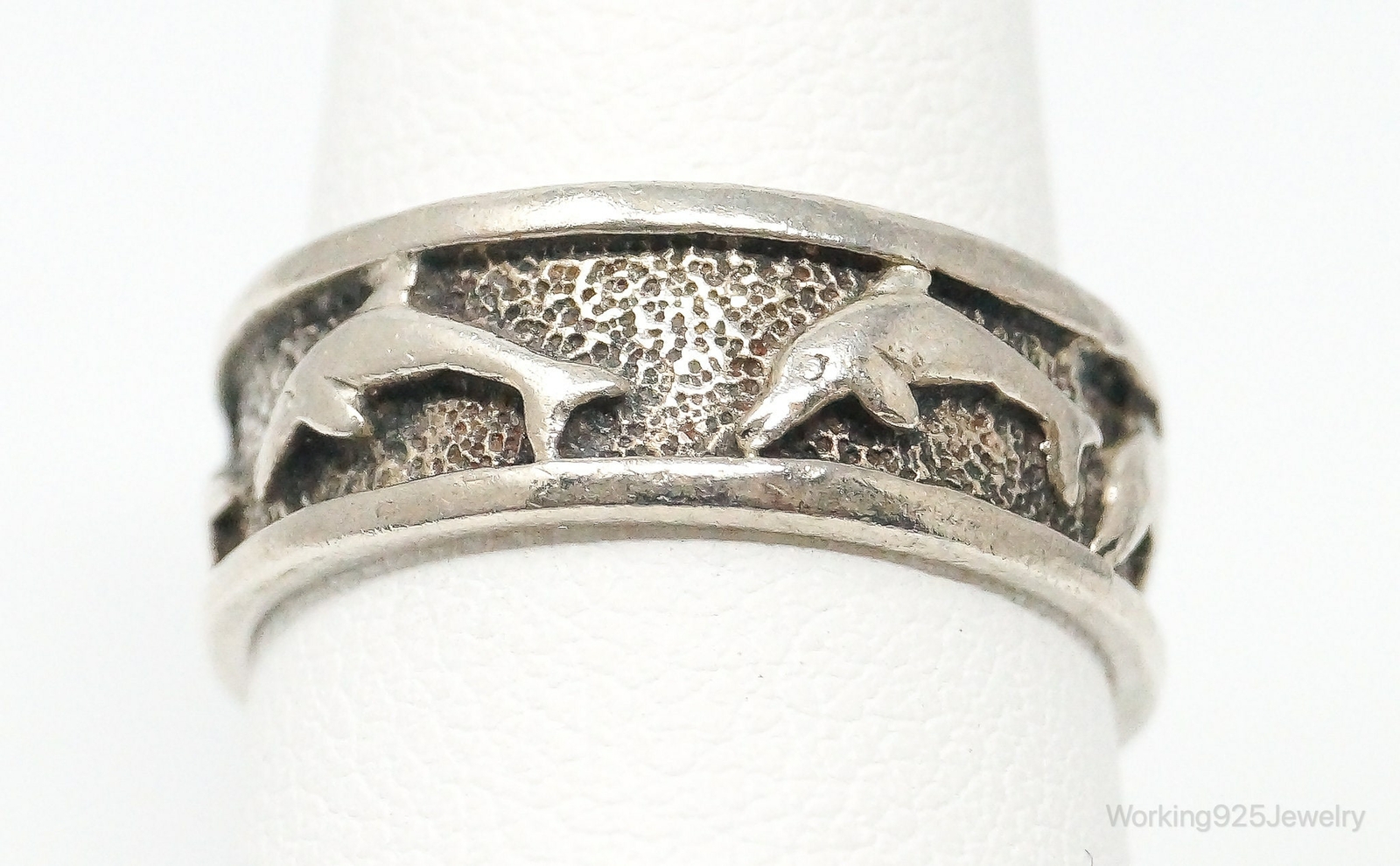 Vintage Designer PSCL Swimming Dolphins Sterling Silver Band Ring ...
