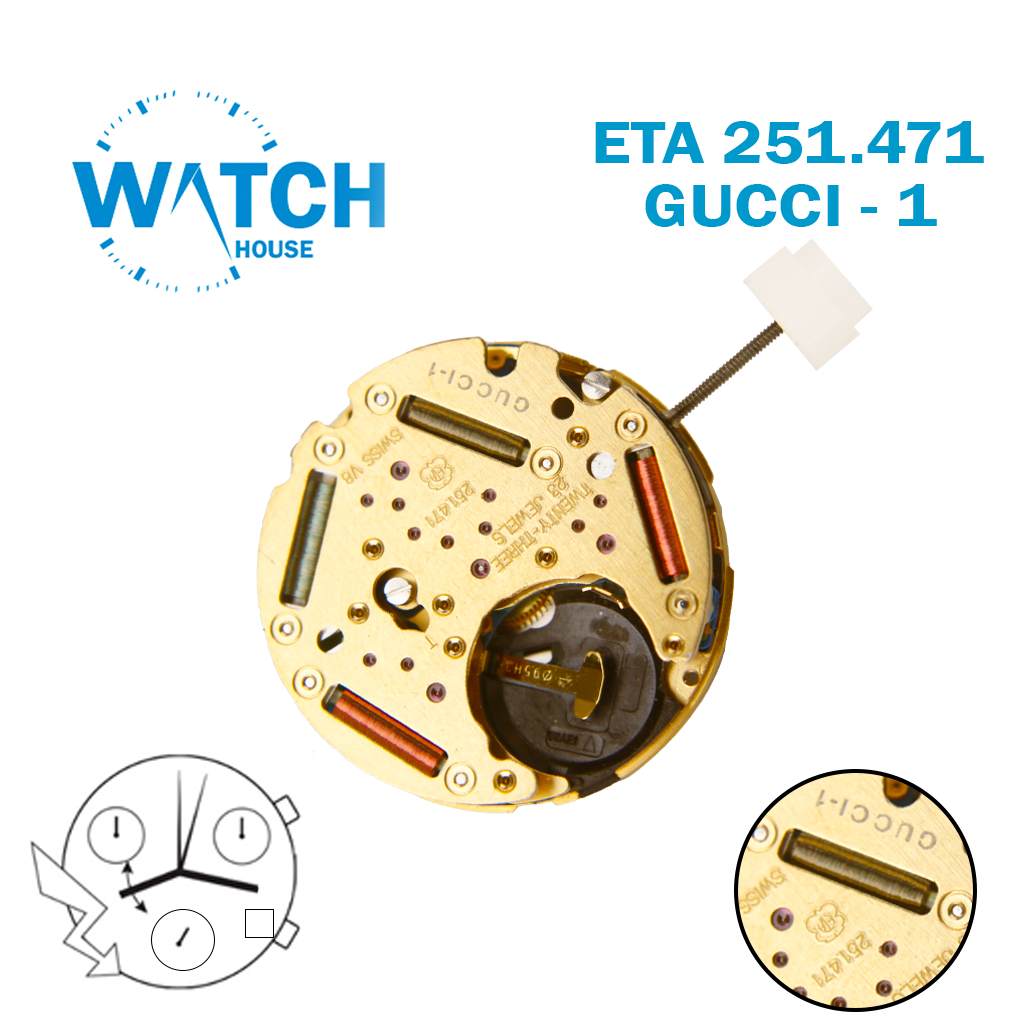 ETA 251.471 GUCCI-1 Swiss Chronograph Movement-3Counter-Red Date at 4-H ...