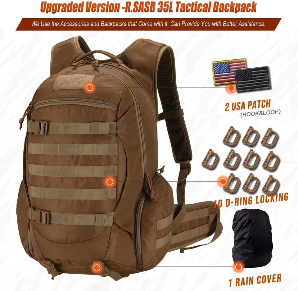 35L Tactical Backpack for Men, Military Backpack, Khaki Motorcycle Bag ...