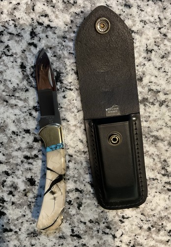 Buck 112 Custom Mammoth and Turquoise Knife with Leather Sheath | eBay