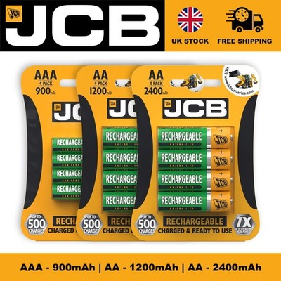 JCB Rechargeable Batteries AA AAA Pre Charged NiMH High Power 1200 2400 ...