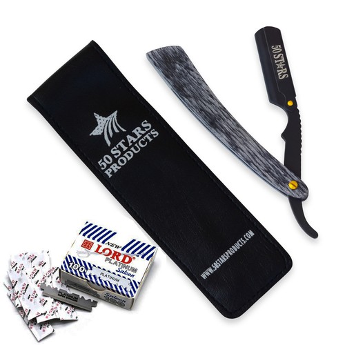 100 BLADES + CLASSIC WOODEN BARBER STRAIGHT RAZOR CUT THROAT SALON ...