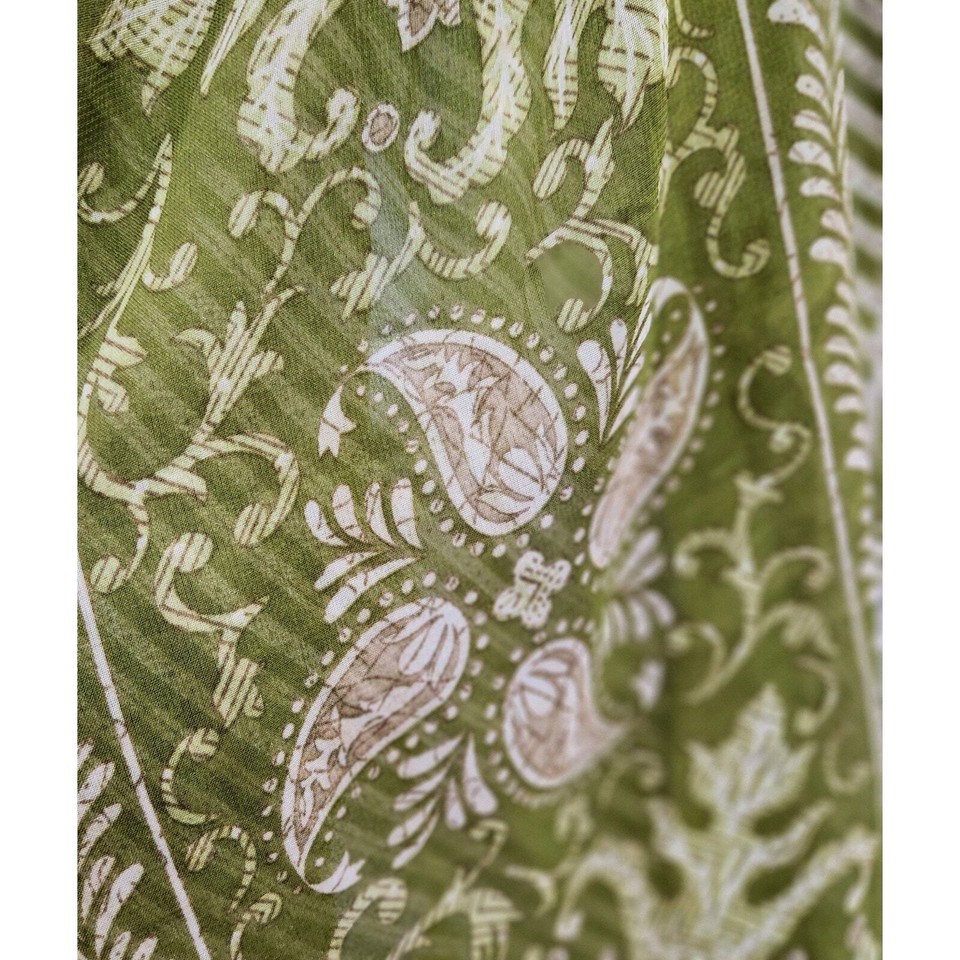 Green White Floral Print Long Scarf Lightweight Sheer Flowy Soft | eBay