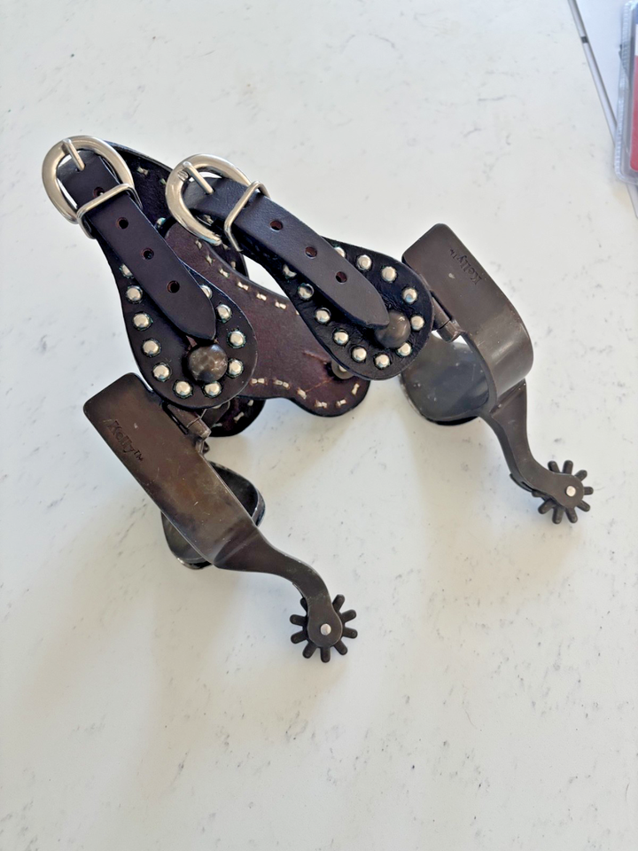 KELLY Star Antique brown SILVER BUCKLE SPURS W/ Studed Leather Straps ...