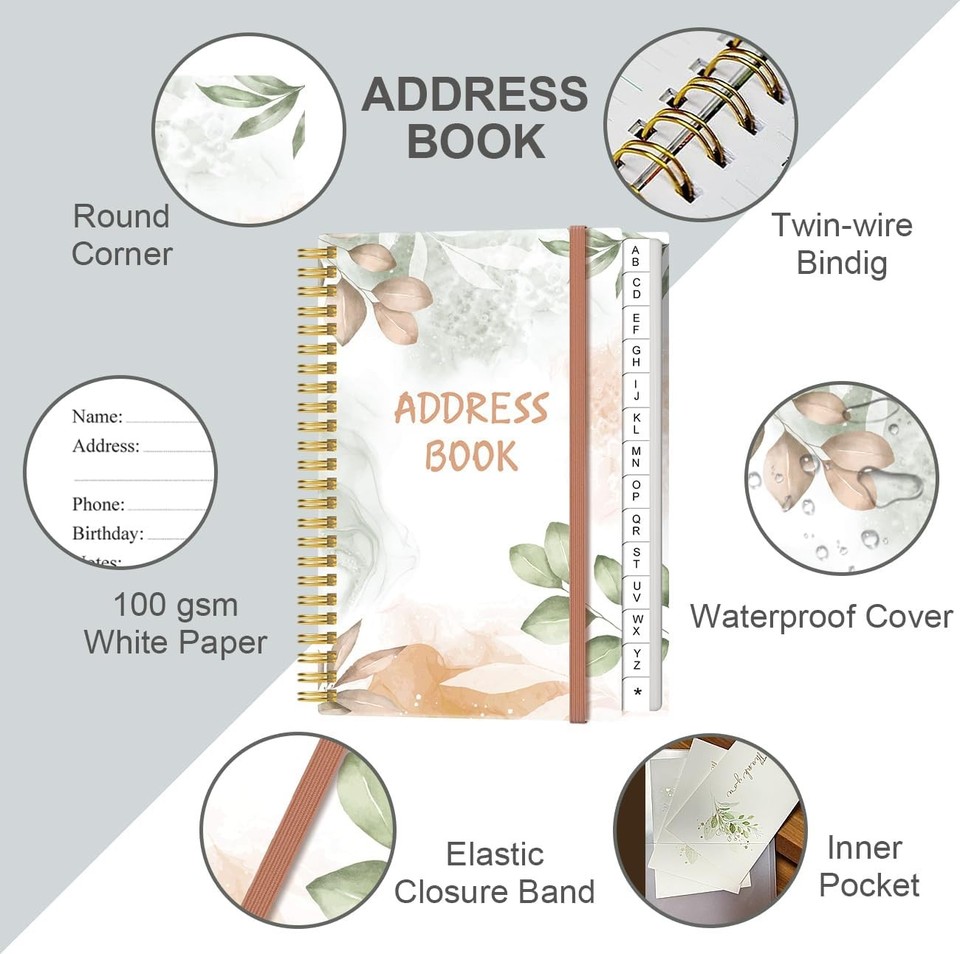 Address Book with Alphabetical Tabs Small Spiral Notebook Contacts ...
