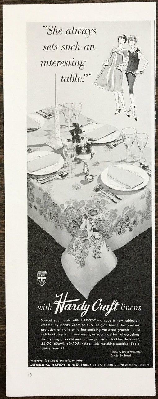 1958 Hardy Craft Belgian Linens PRINT AD Harvest Tablecloth | eBay