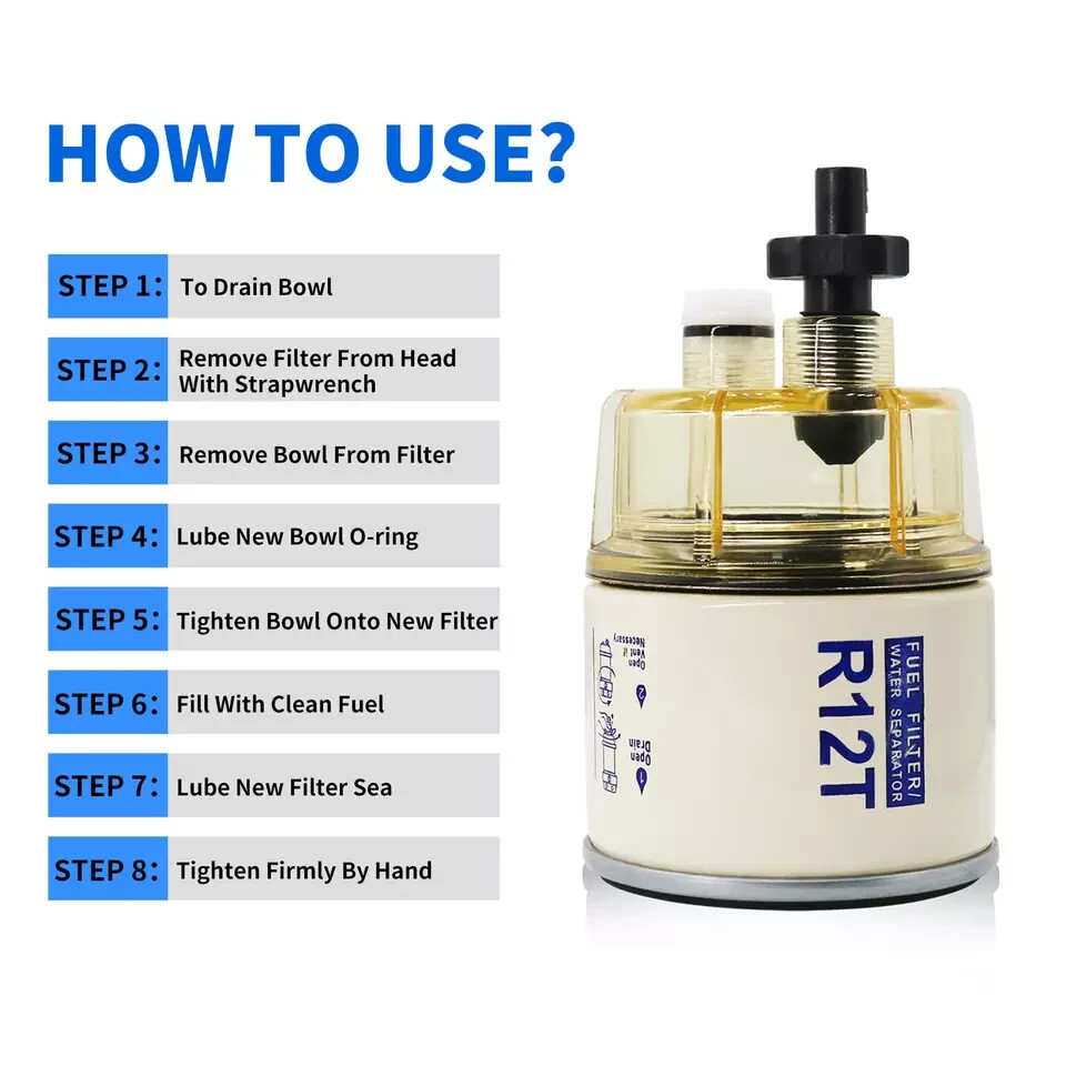 R12T Fuel Filter Water Separator Spin-on with Water Collection Bowl For ...