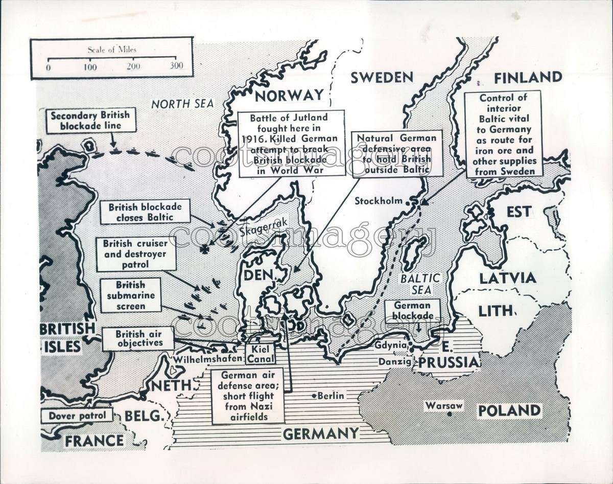 British Blockade Ww1 Map North Sea