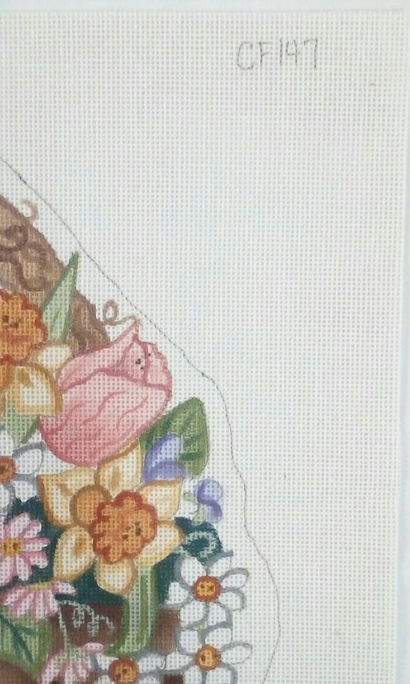 ALEXA needlepoint HP canvas Floral Basket Flowers Tulip Daffodil Violet ...