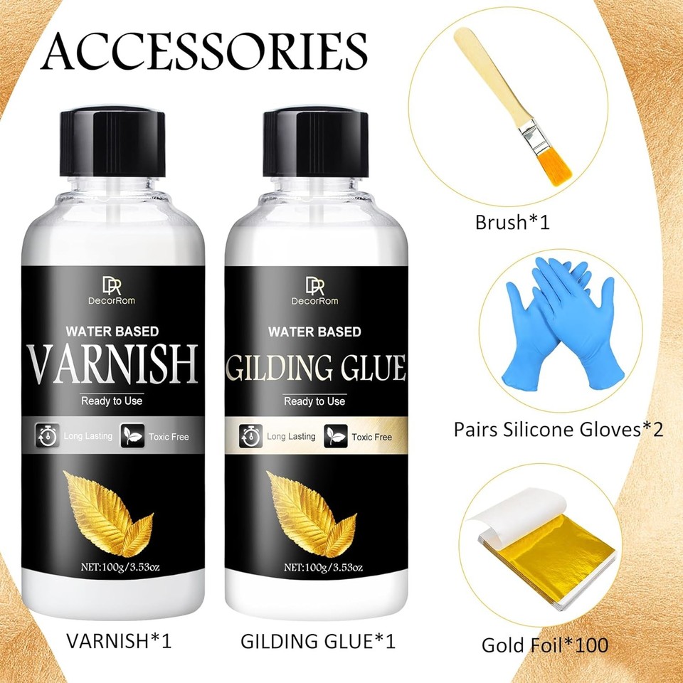Gold Leaf Gilding Adhesive Kit 200ml | Water-Based Glue & 100 Sheets ...