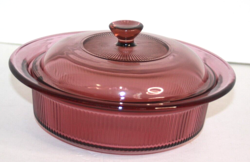 Vision Cranberry Round Casserole Corning Ware V-31-B USA w/ Pyrex Lid ...