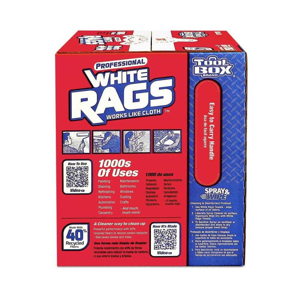 Toolbox Brand Professional White Rags A Box of Cleaning White Rags 200 ...