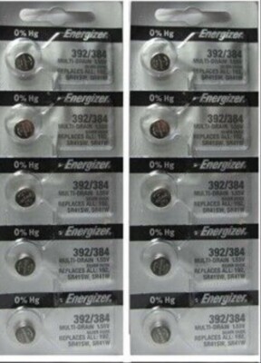 Ten (10) ENERGIZER 392/384 192 SR41SW LR41 AG3 V392 D384 D392 Watch ...