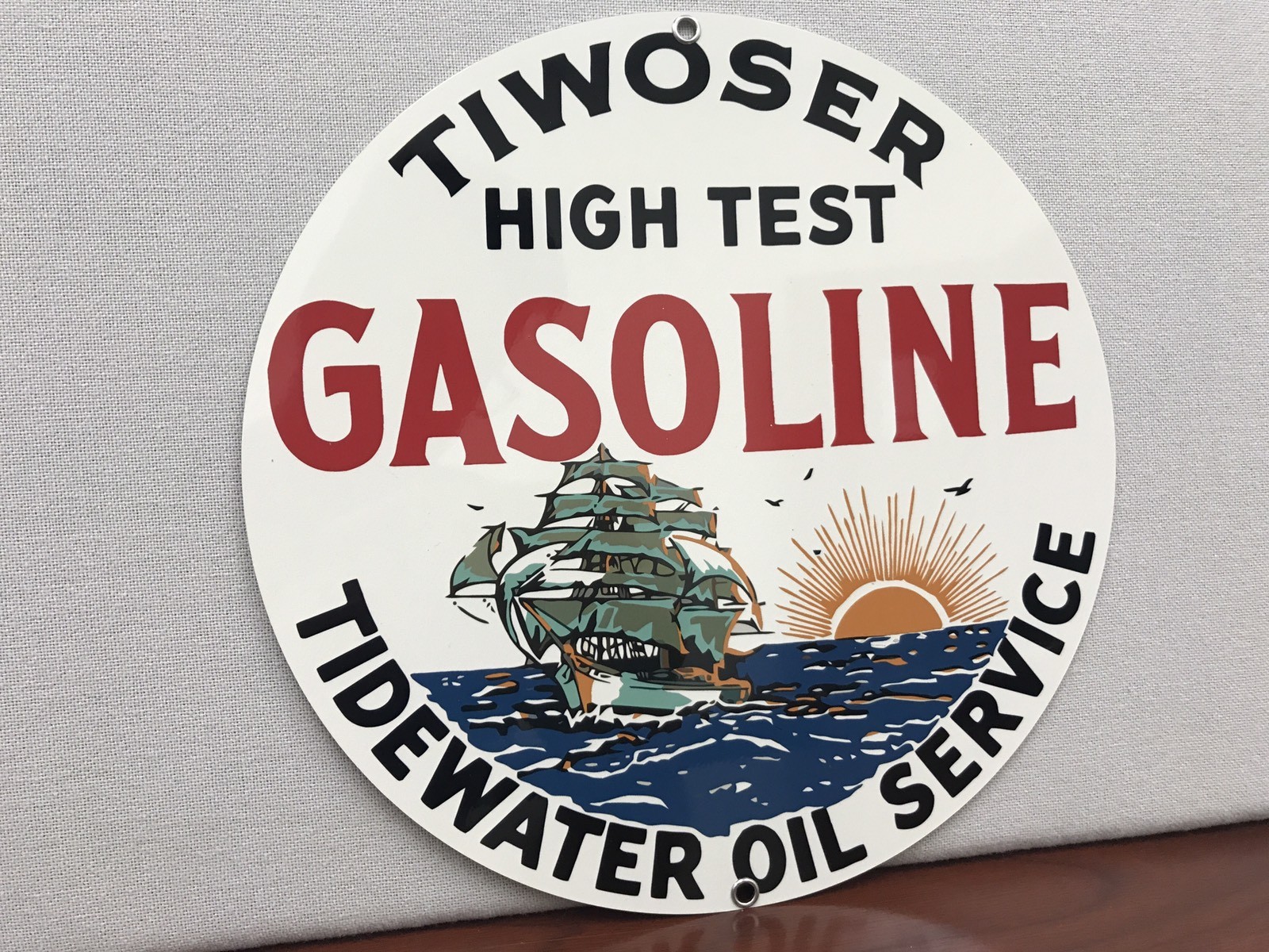 Tiwoser Hi Test gasoline Marine advertising sign oil gas round metal | eBay
