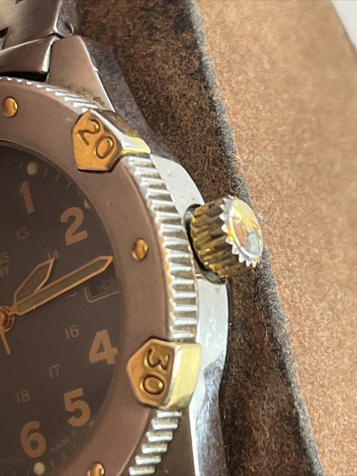 SWISS ARMY WATCH LANCER 200 DIVER GOLD TT With New Battery Working ...