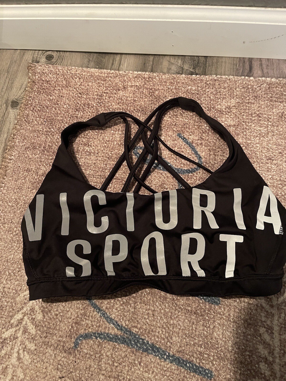 Victorias Secret Sport Black Sports Bra Medium Gray Lettering | eBay