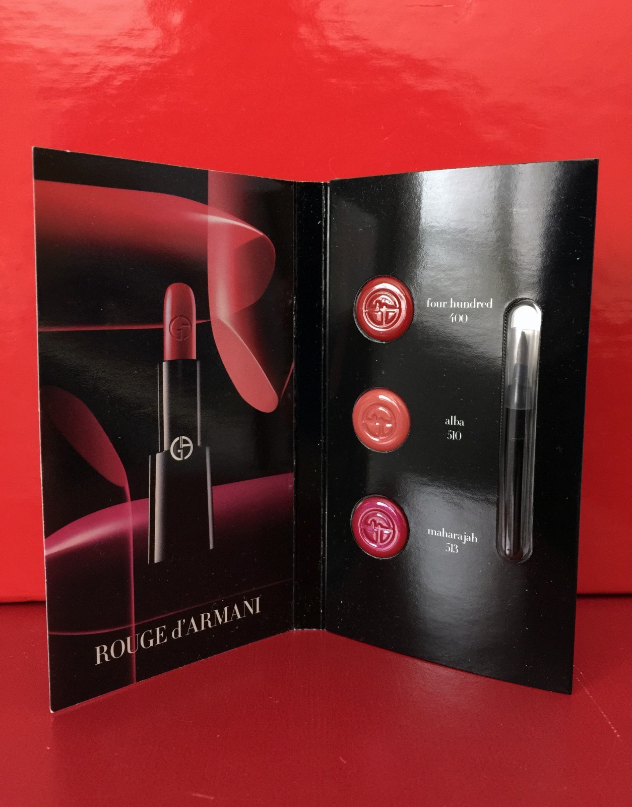 GIORGIO ARMANI Ecstasy Shine Lipstick Sample Card +Lip Brush Set of 3 ...