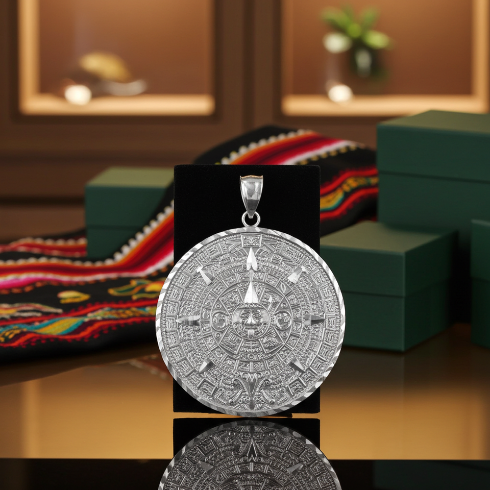 Gold Aztec Mayan Sun Calendar Pendant (S/M/L) 10k/14k, Yellow, White ...