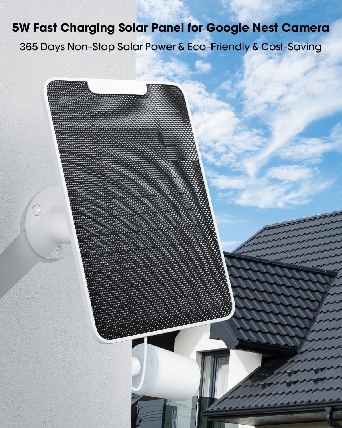 Google Nest Cam Solar Panel Charger - Weatherproof - Wall Mount - 4 ...