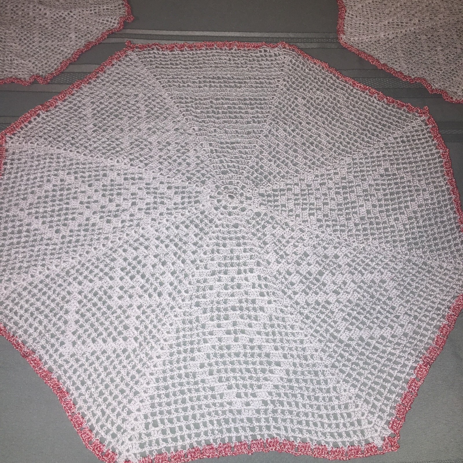 Set of 3 Vintage Red & White Crocheted Table Linens – 23", 19", 17" | eBay