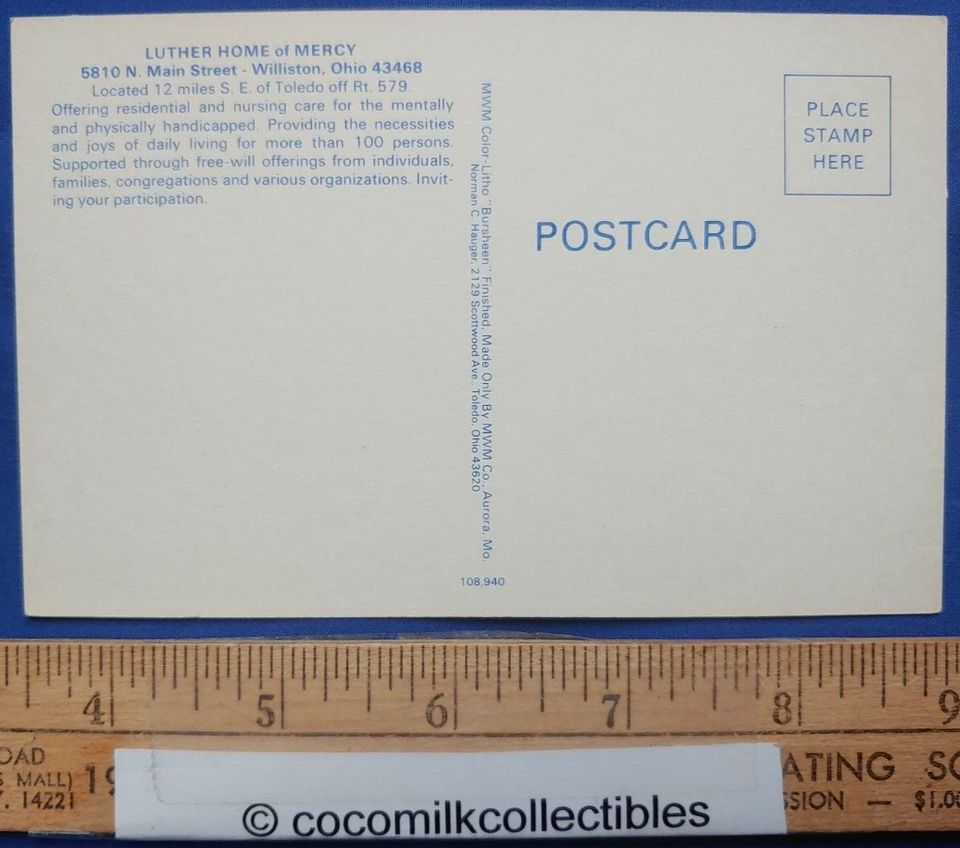 Postcard 1970s Luther Home of Mercy Williston Ohio Street Level View ...