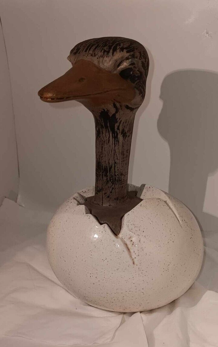 Vintage Ostrich Emu Bird Egg Hatch Ceramic Coin Piggy Bank Two Pieces ...