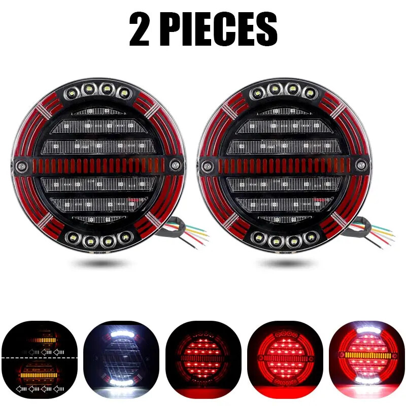 2x 12V 24V LED Rear Dynamic Round Brake Tail Light 4 Function Truck ...