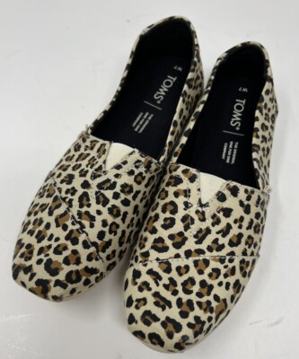 TOMS Classic Birch Leopard Print Canvas Flat Slip On Shoes Women's Size ...