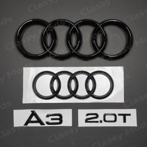 Audi A3 2012-2020 Front & Rear Rings Emblem Badge SET Gloss Black 2.0T ...