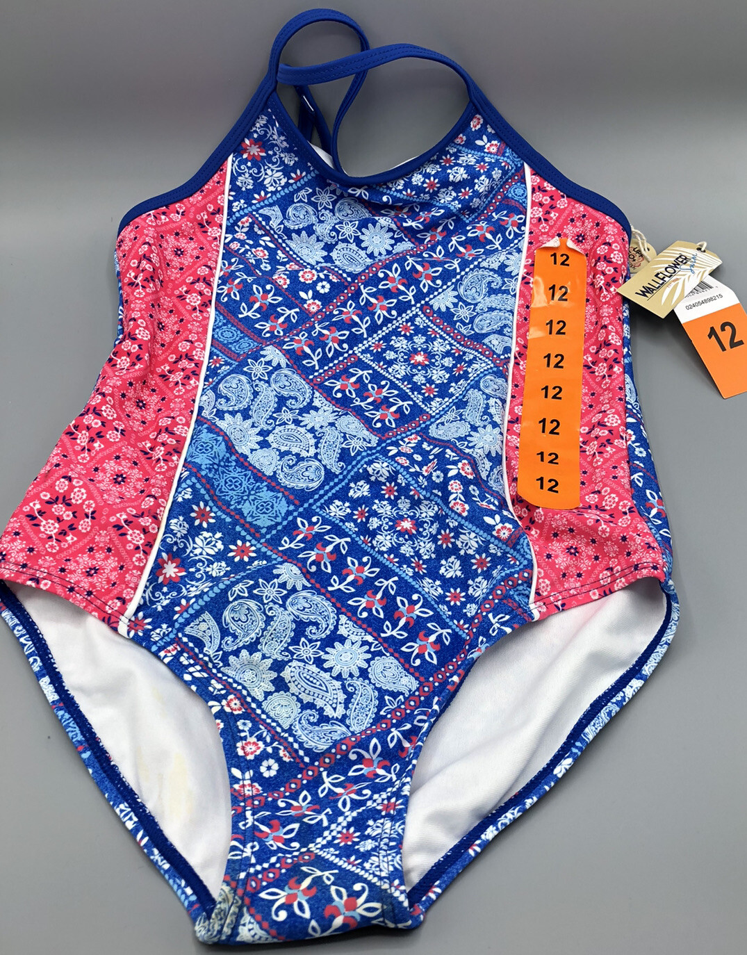 NWT Girls WallFlower Swim Bathing Suit One Piece Blue/Red Floral ...