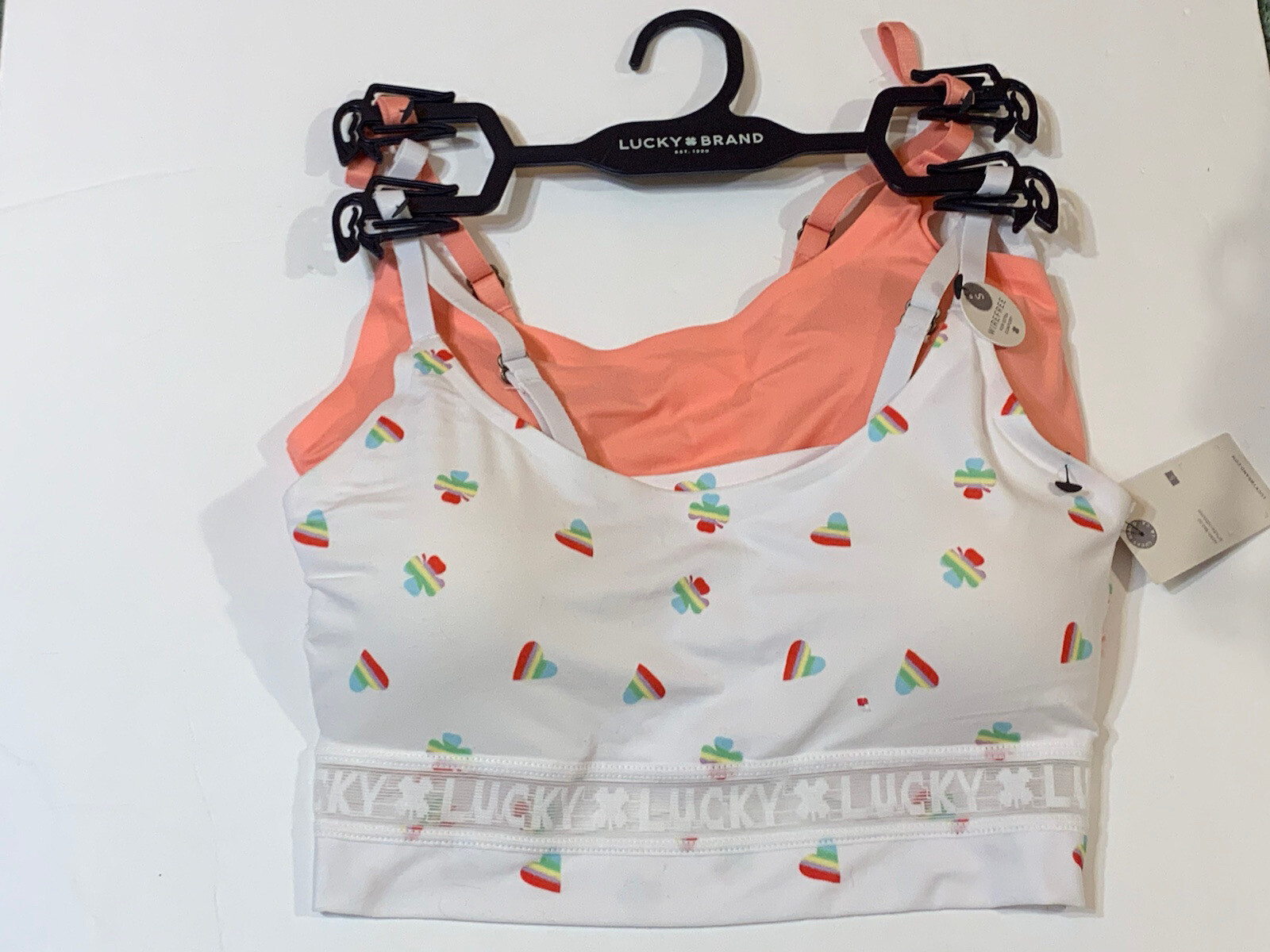 Lucky Brand Super Soft 2pk Bras Rainbow Heart Peach Coral S $60 | eBay