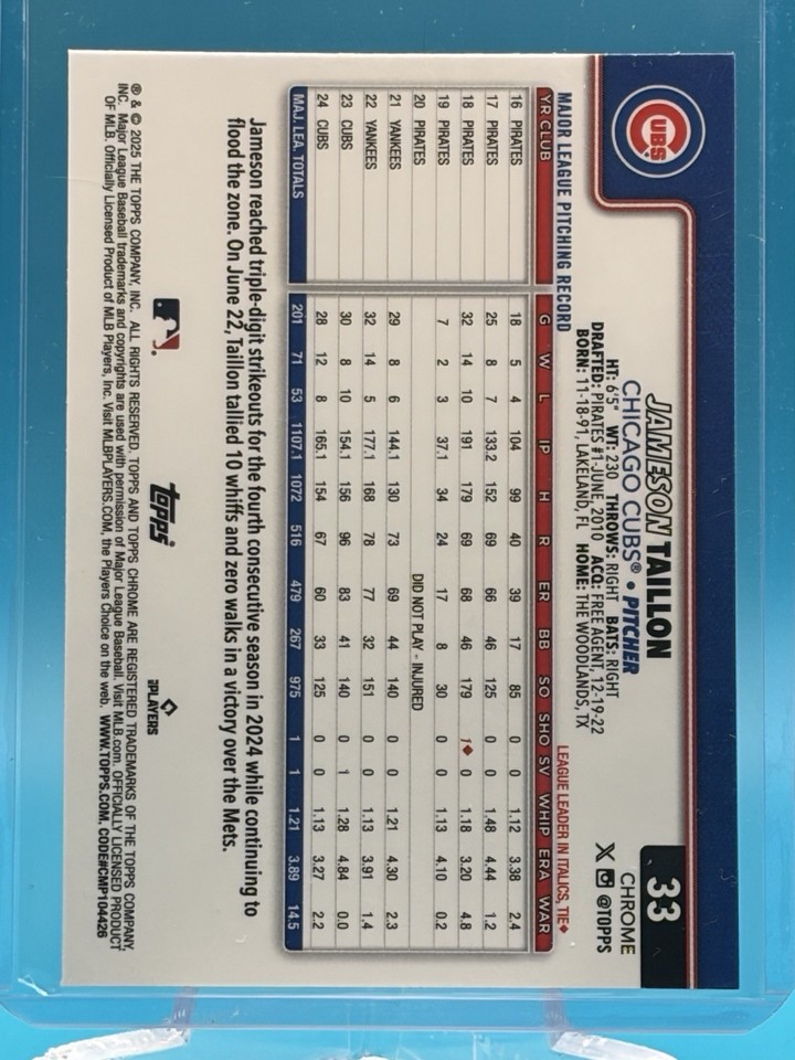 2025 Topps Chrome Logofractor Edition - Jameson Taillon, Jameson ...