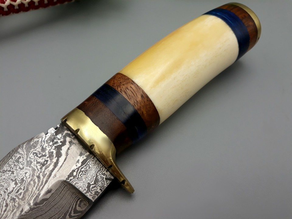 RARE BLADE Hunting CAMP Knife Brass Guard Camel Bone Handle | eBay