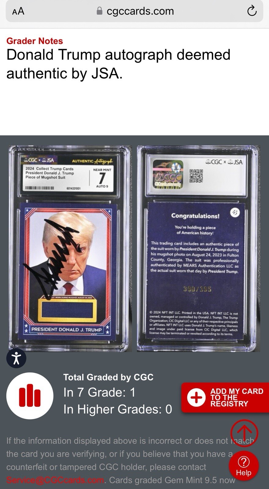 Donald Trump Autograph Mint 9 JSA X CGC Official Mugshot Card With ...