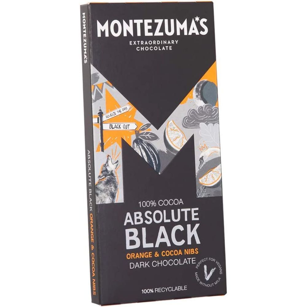 Montezumas Chocolate Absolute Black 100% Cocoa, Coco Nibs & Orange 90g ...