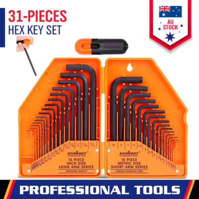 31Pc Allen Key Set Metric & Imperial Combination Hex Wrench Keys With T ...