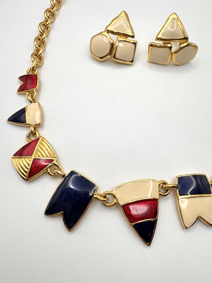 Vintage TRIFARI Red White & Blue NAUTICAL Flag Enamel Necklace ...